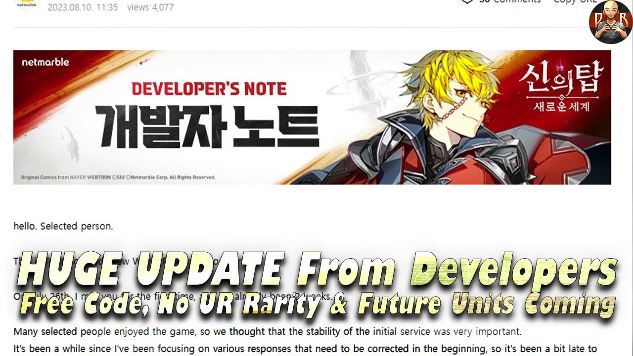 [Tower of God: New World] - OFFICIAL Developer notes WITH HUGE UPDATES ...