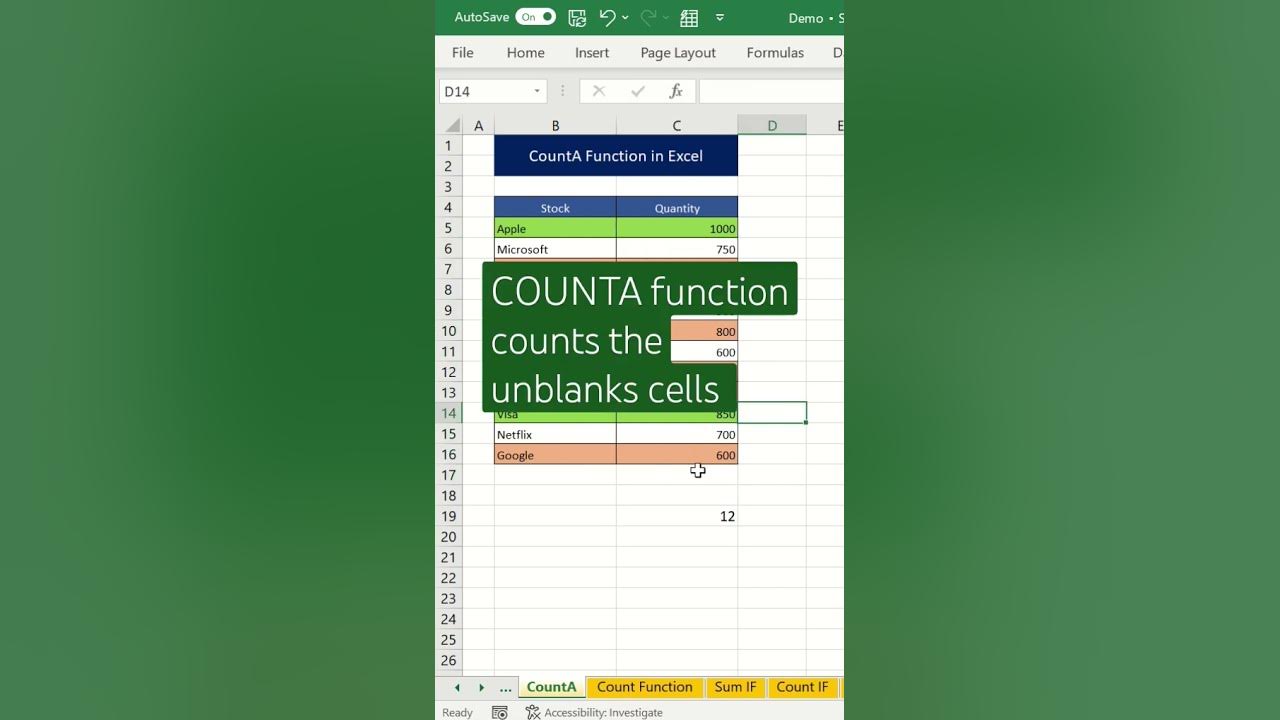 COUNTA function | #exceltutorials #youtubeshorts #shorts #ytshorts #excel | @kttrained - YouTube