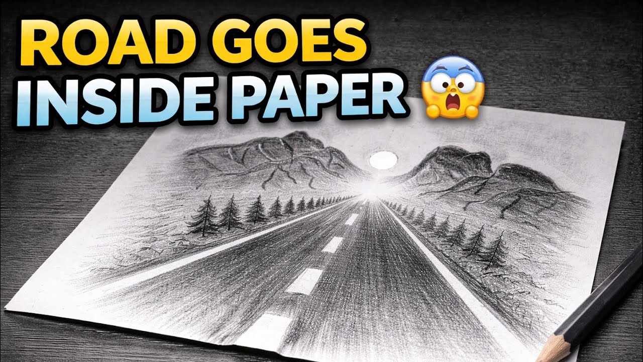How to Draw 3D Road Scenery with Pencil | Easy Perspective Drawing for ...