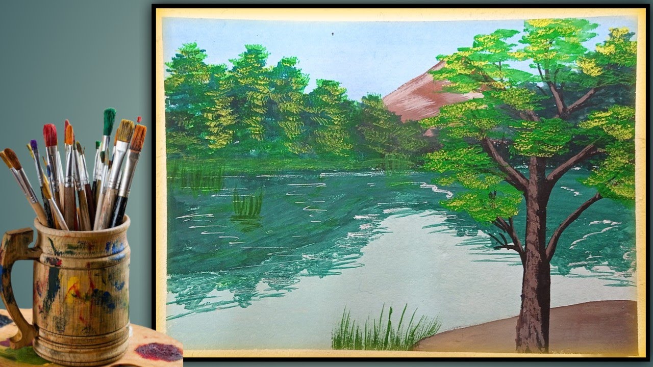 How to Draw Beautiful Lake / Landscape Drawing - YouTube