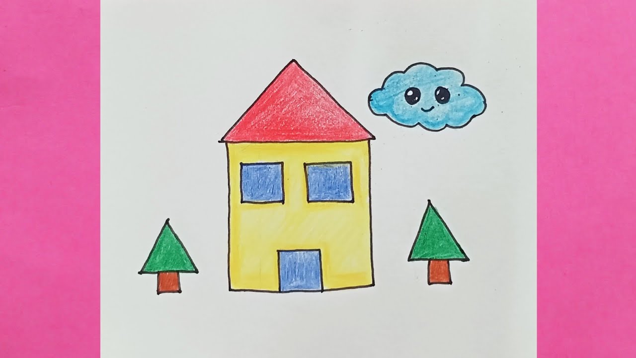 How to Draw a cute HOUSE Step by Step || Drawing for children || Easy ...