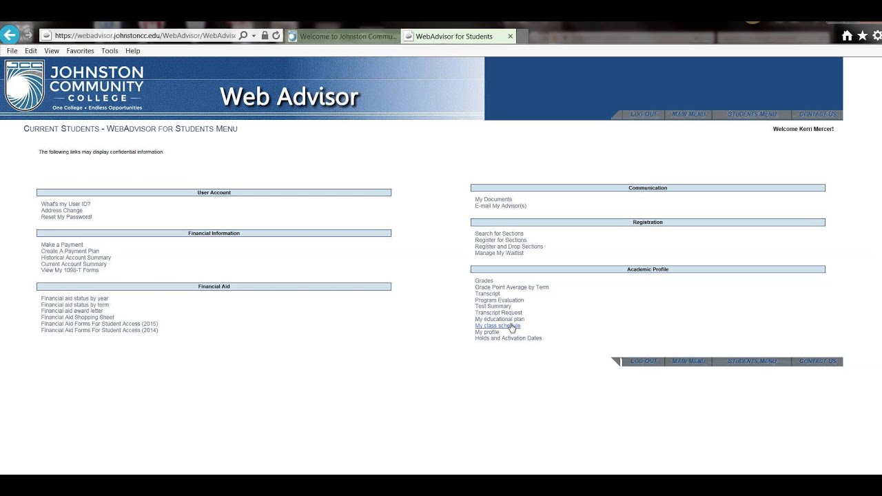 How to check your course schedule in WebAdvisor - YouTube