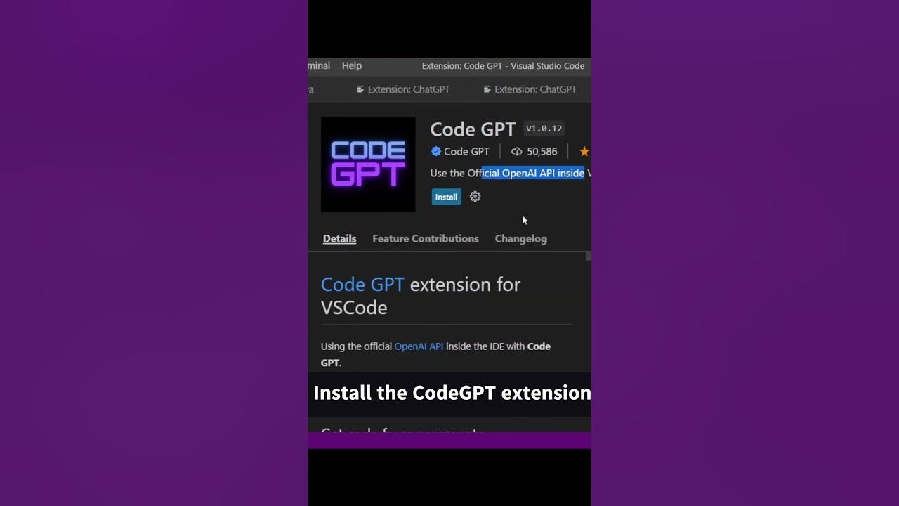 CodeGPT in VSCode: Installation | ChatGPT | OpenAI | #shorts - YouTube