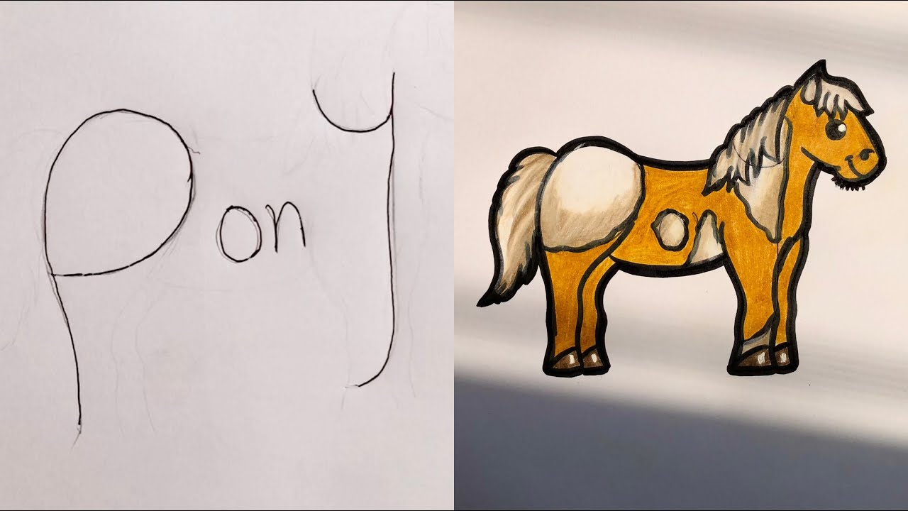 How to Draw Pony from a Word Pony || Pony Drawing || Pony Drawing Easy ...