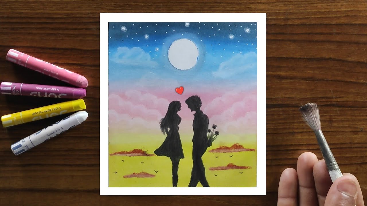 How to draw a romantic couple in moonlight night scenery drawing - Step ...
