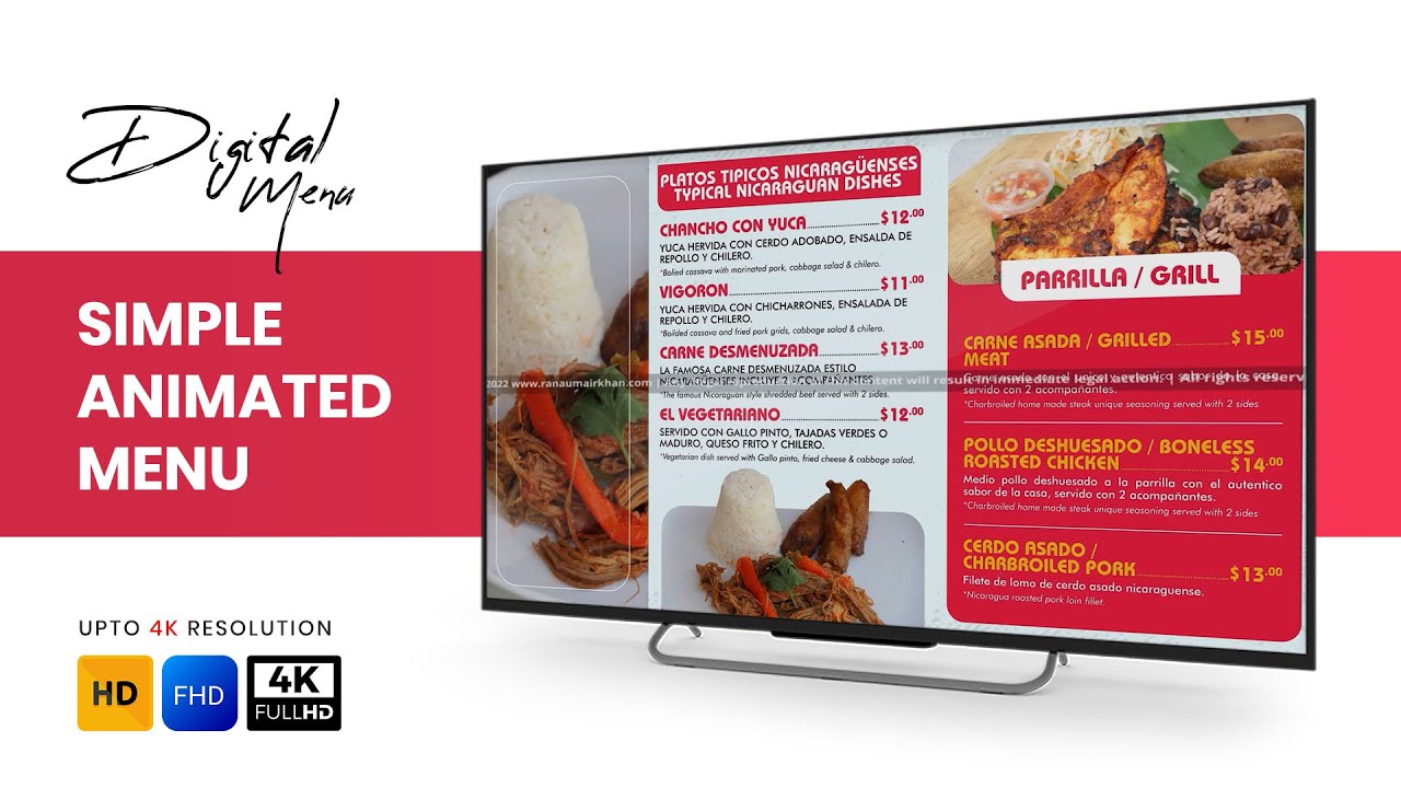 Digital Menu Board for Restaurant | Simple Animated Food Menu (1 Minute ...