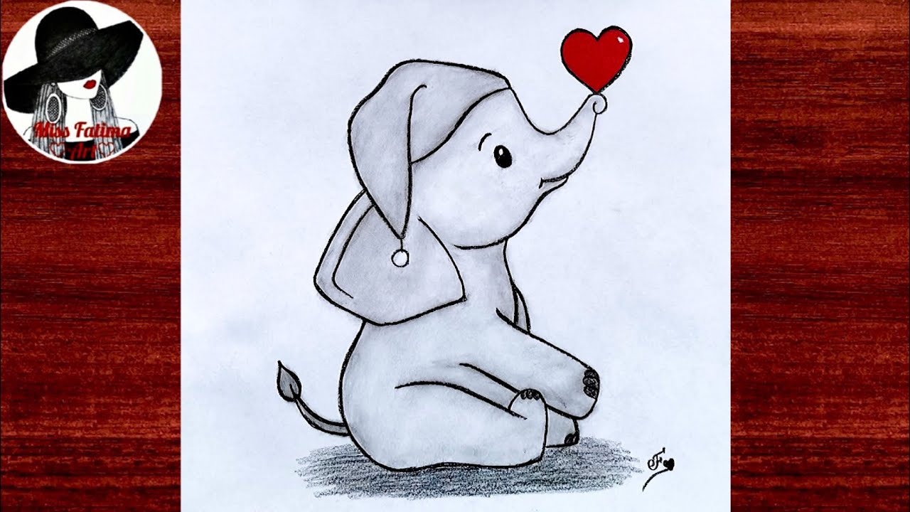 How to draw a cute elephant with heart || Easy elephant drawing - YouTube