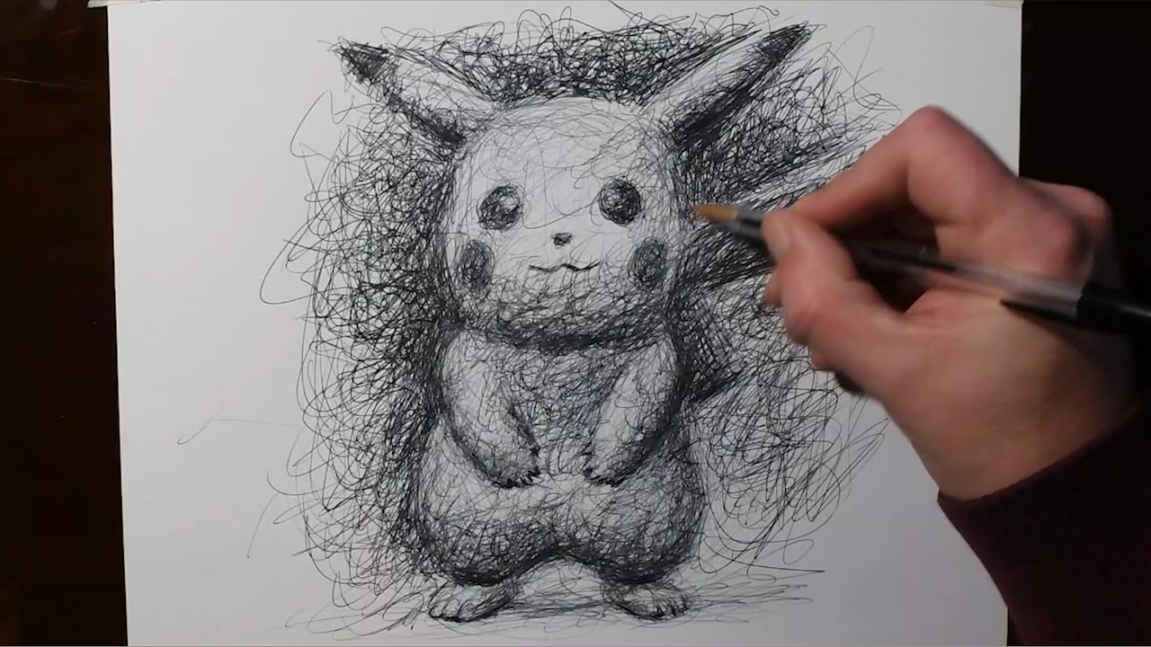 How to Draw Pikachu | Pokemon Scribble Art Pen Drawing - YouTube