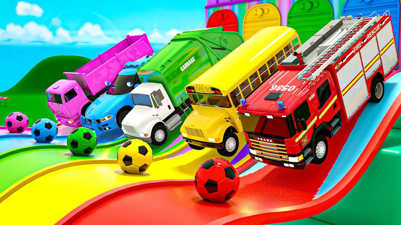 The Wheels on The Bus | Colorful soccer ball and school bus | Baby ...