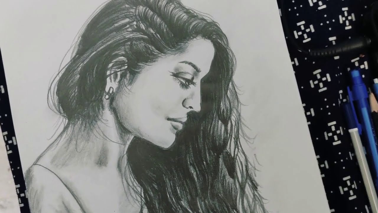 Drawing a girl portrait shadow step by step - YouTube