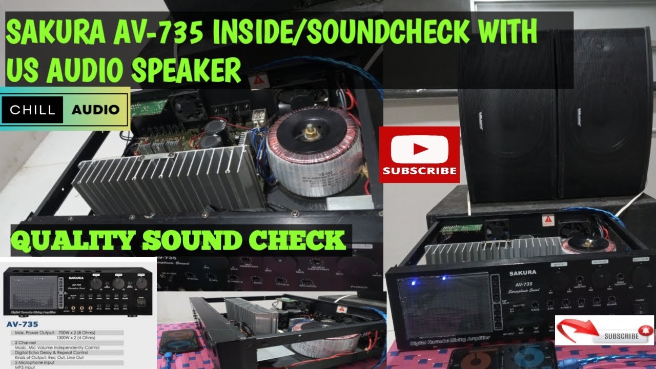 SAKURA AV-735 AMPLIFIER INSIDE WITH US AUDIO FULL RANGE 10 INCHES ...