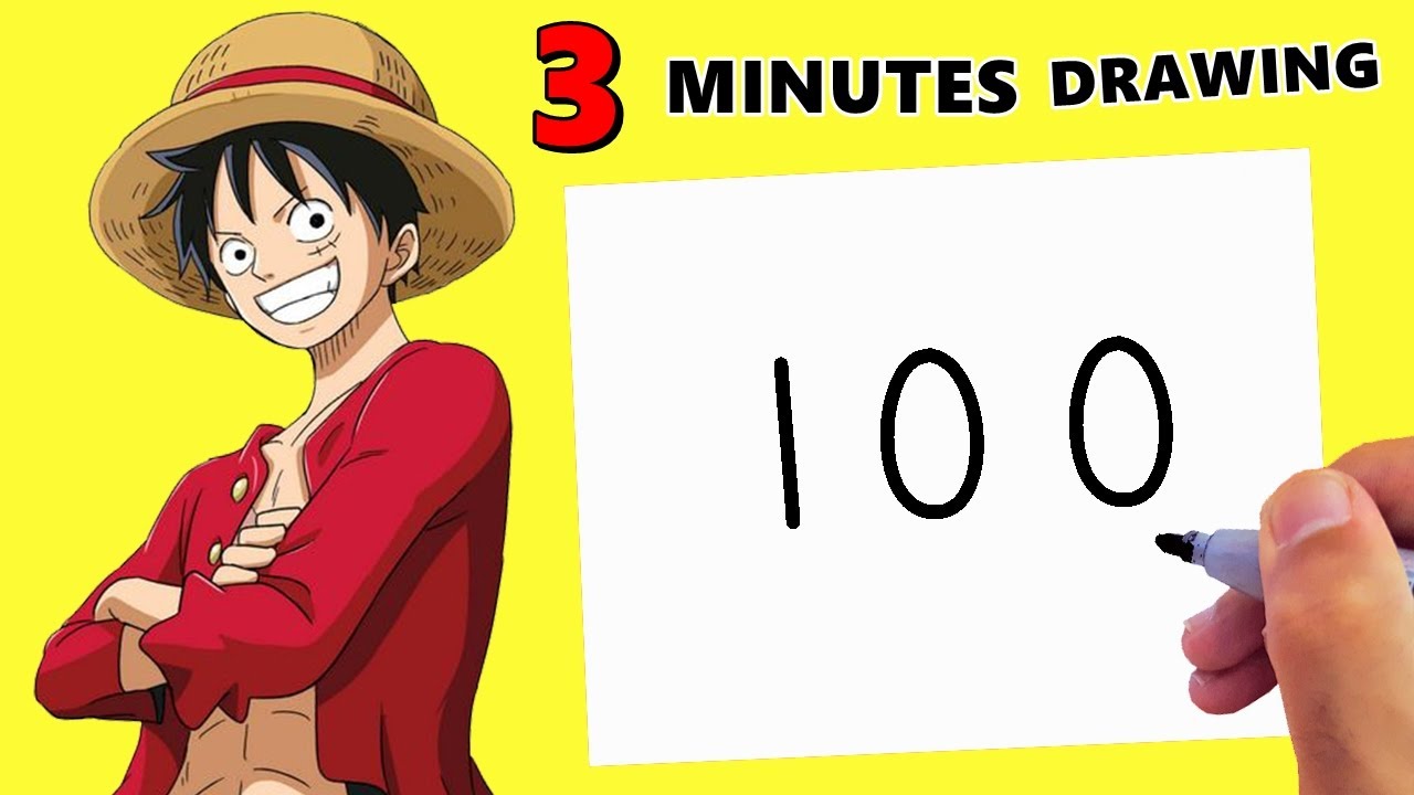 HOW TO DRAW LUFFY FROM ONE PIECE WITH NUMBER 100 EASY - YouTube