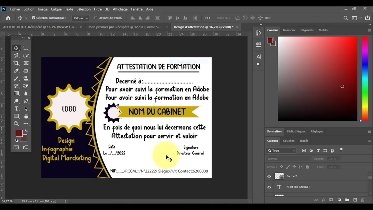 COMMENT FAIRE UN DESIGN D'ATTESTATION OU CERTIFICAT AVEC PHOTOSHOP ...