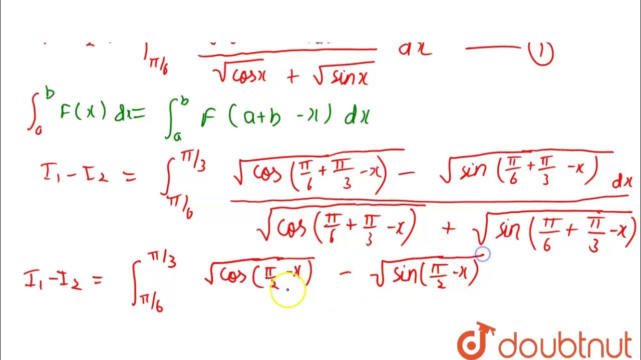 समाकलनों`I_(1)=int_(pi//6)^(pi//3)(dx)/(1+sqrt(tanx))` और `I_(2)=int_ - YouTube