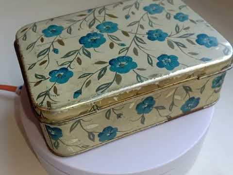 Tin Box BLUE FLOWERS Soviet Vintage Can USSR 1950s
