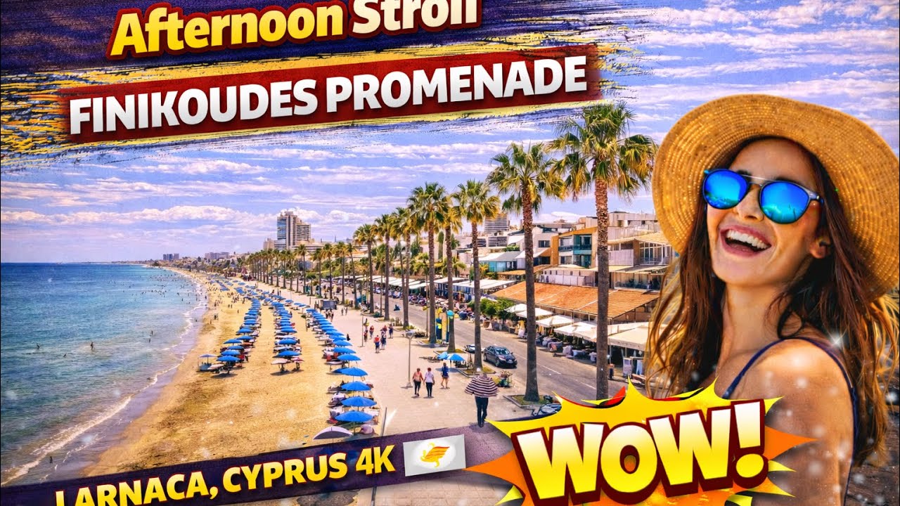 Afternoon Stroll 🌞🌴 | Finikoudes Promenade, Larnaca Cyprus 4K - YouTube