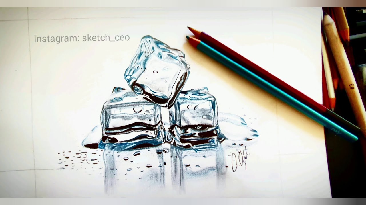 How to sketch Realistic Ice Cubes - YouTube