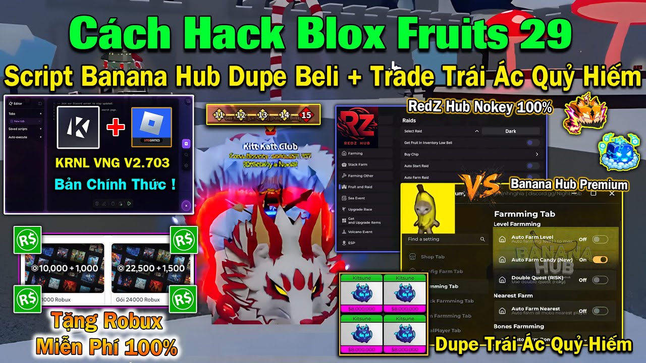 Cách hack Roblox Blox Fruits KRNL VNG script Banana Hub Premium Dupe ...