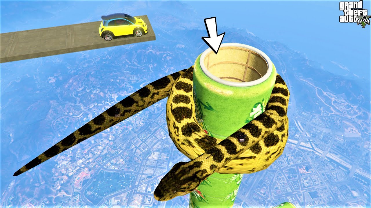 !!GTA 5 🐸 Mini Cooper Jumps Into Scary Snake Wrapped Can - YouTube