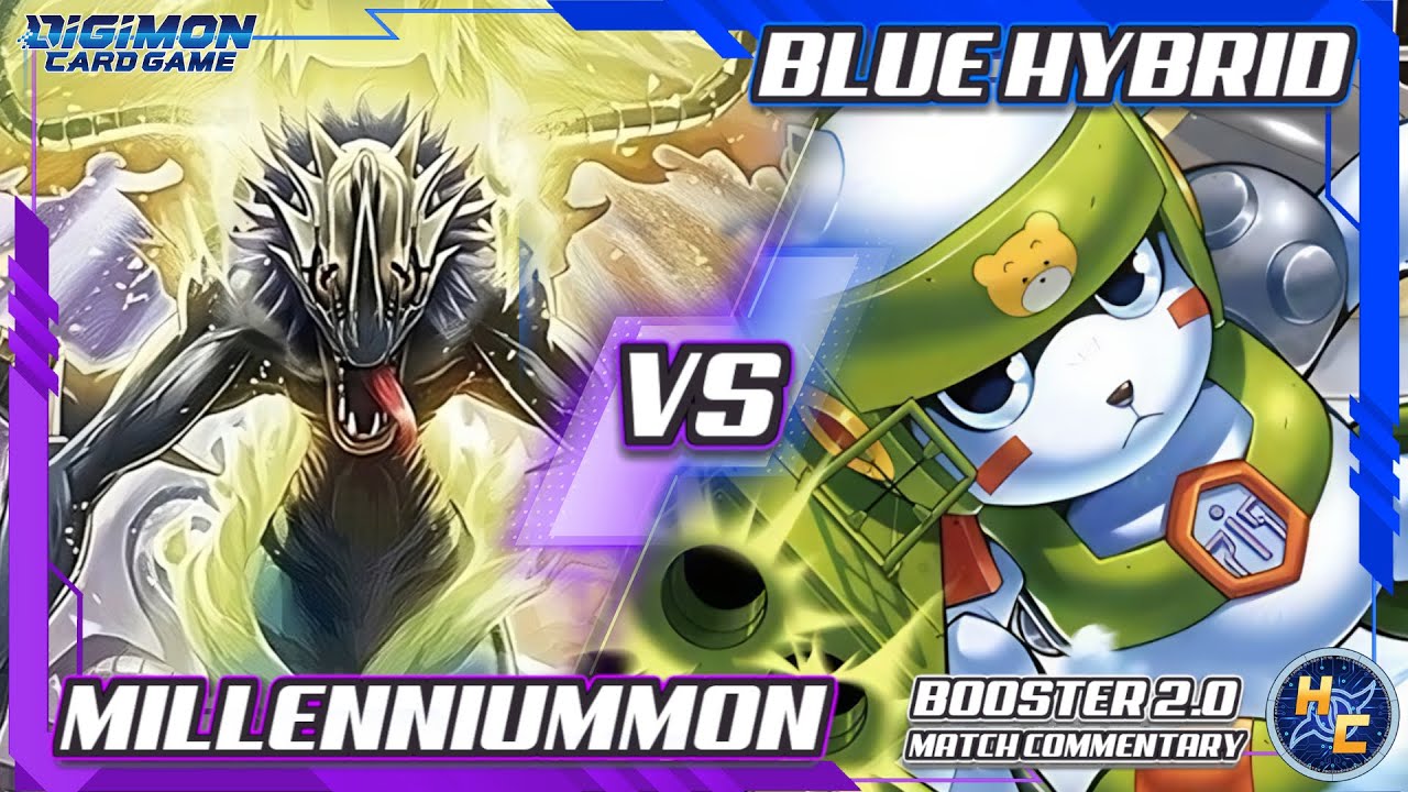 Millenniummon vs Blue Hybrid - Booster 2.0 Matchplay Commentary - YouTube