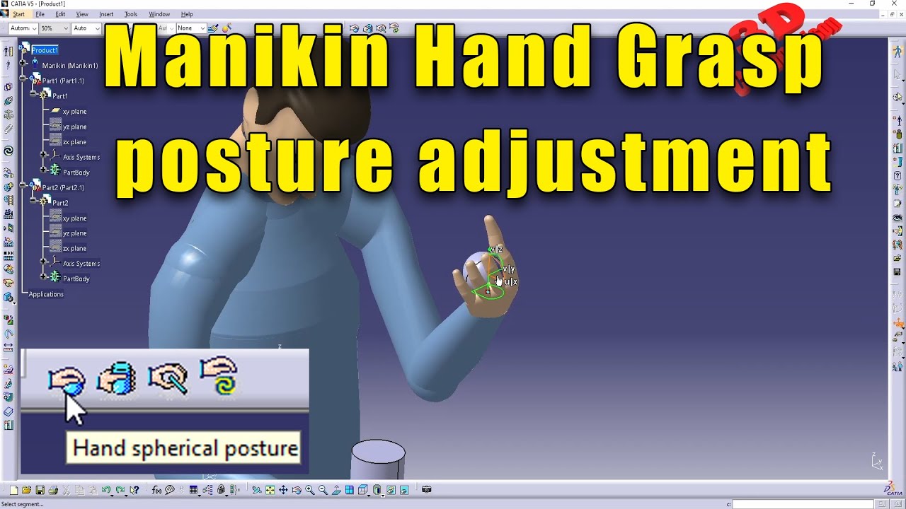 CATIA V5 - Manikin Hand Grasp position - YouTube
