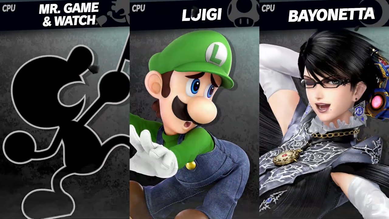 Super Smash Bros. Ultimate - Mr. Game & Watch vs Luigi vs Bayonetta ...