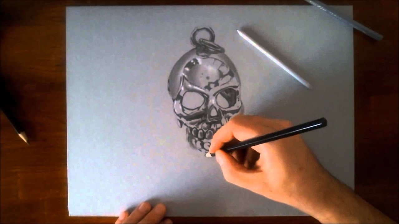How To Draw-Crazy drawing illusion 3d - the metal skull HD video speed ...