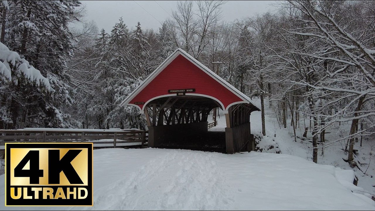 NH Flume Gorge Winter Walk. Covered Bridges, Waterfalls, and Falling ...