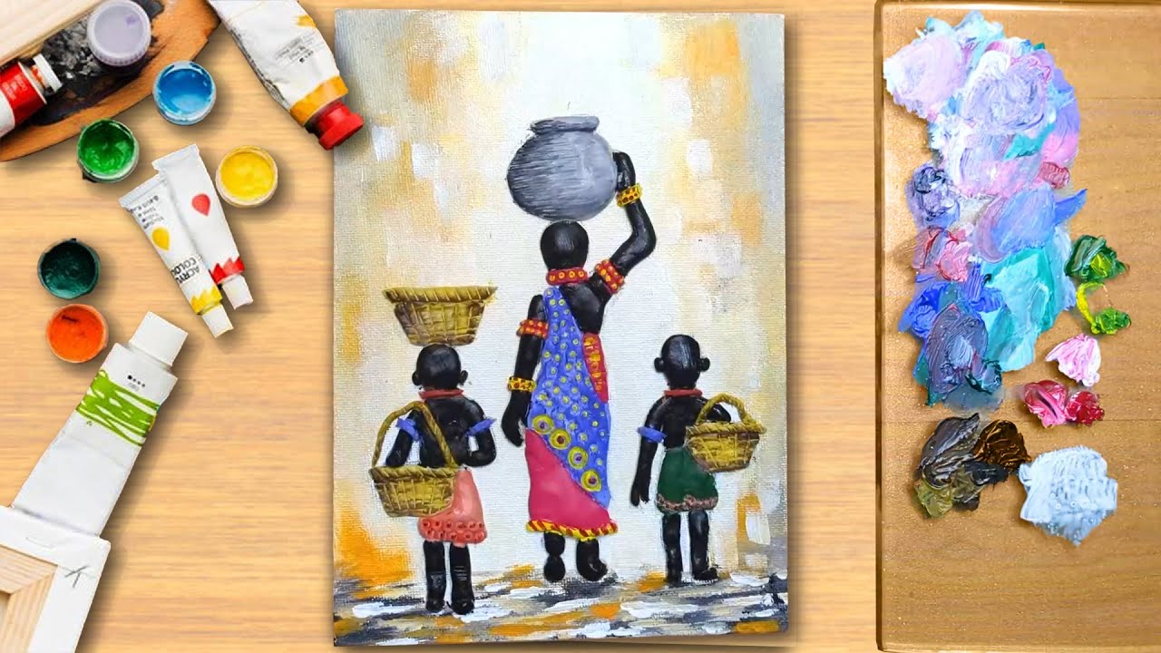 How To Draw Tribal Art On Canvas | Easy Tribal Drawing And Painting ...