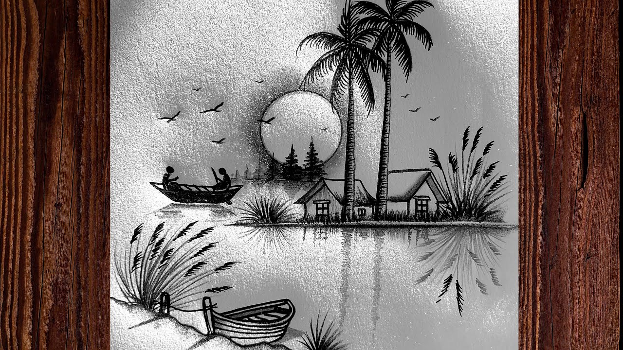 How to drawing water reflection river scenery || Learning reflection of ...