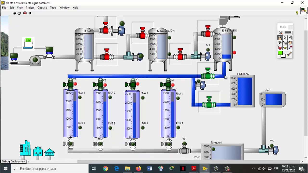 SCADA planta de tratamiento agua Labview - YouTube