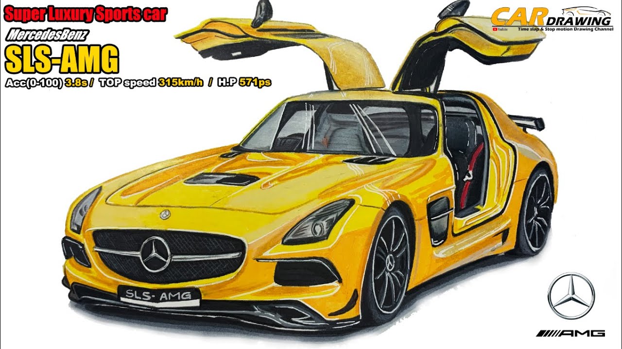 [Car Drawing] How to draw a car #66th Mercedes Benz SLS AMG 메르세데스 벤츠 ...