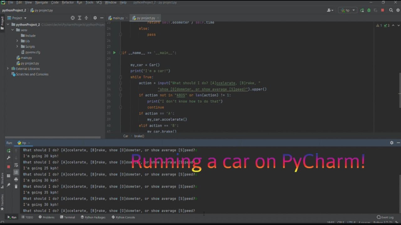 Running a car on PyCharm - YouTube