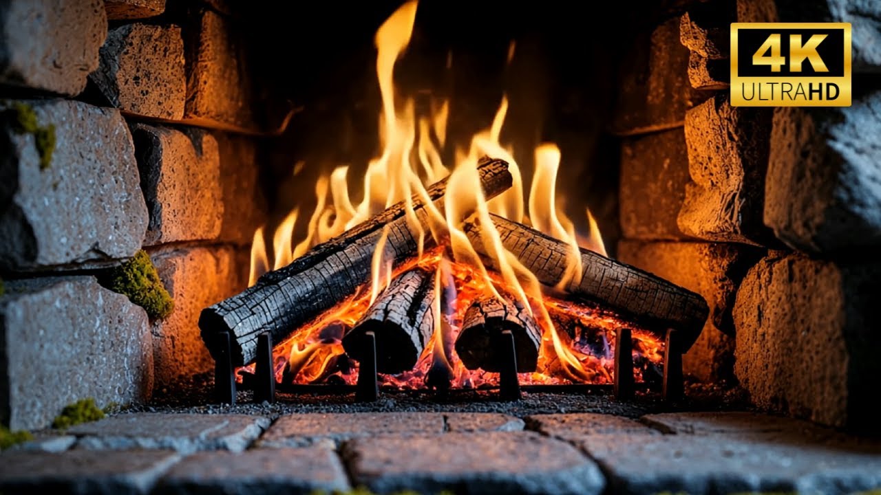 🔥 Fireplace at Night 4K (12 HOURS). Fireplace with Crackling Fire ...