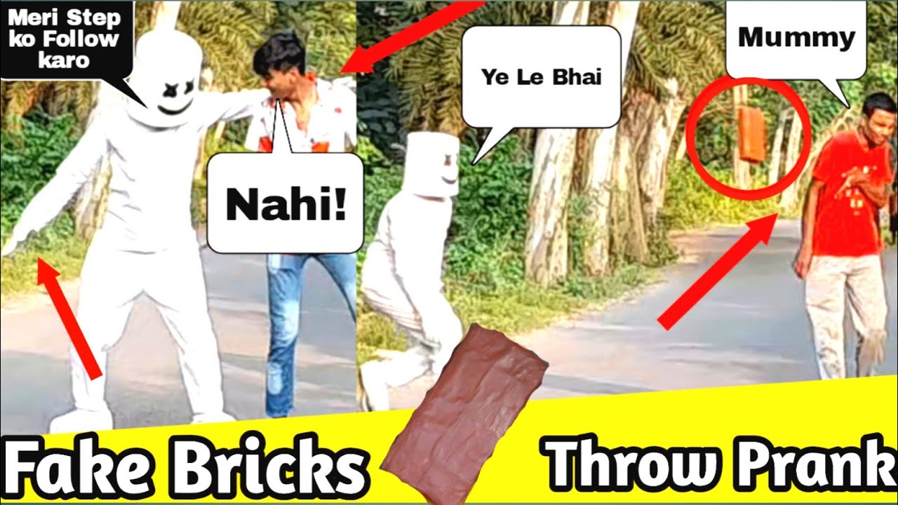 Fake Bricks Throwing Prank 😂 Part-2। Crazy Marshmellow funny dance🤣।PrankinIndia।Crazy ...