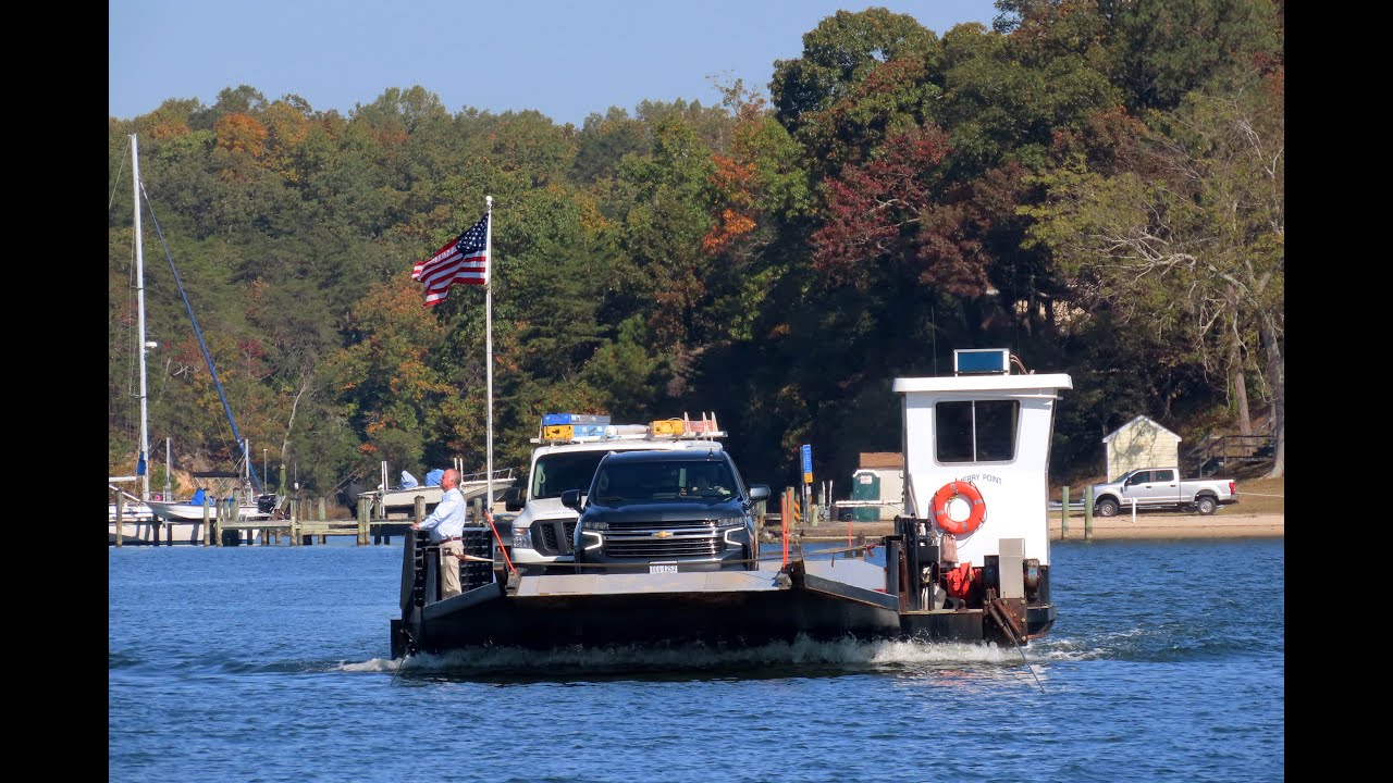 Crossing the Corrotoman River Merry Point Ferry - YouTube