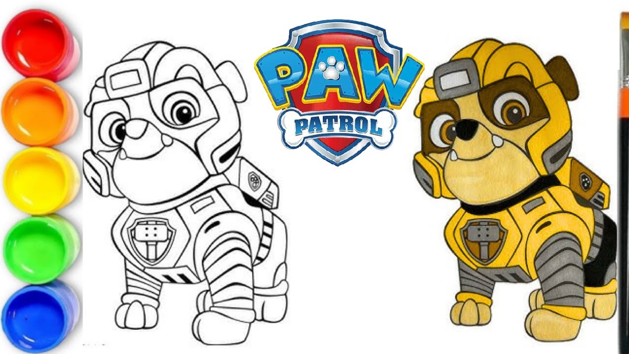 How to draw Rubble from PAW Patrol | PAW Patrol Mighty Pups Coloring ...