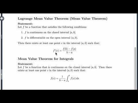 Rolle, Lagrange mean values theorem and mean value theorems for definite integrals - YouTube