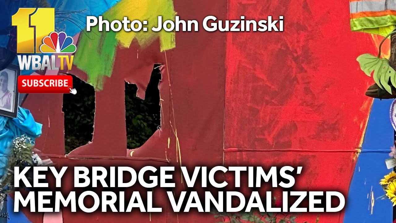 Memorial to Key Bridge collapse victims vandalized - YouTube