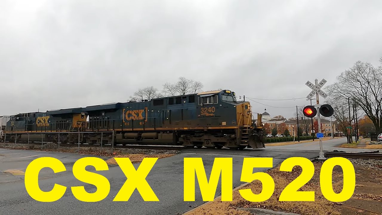 CSX M520 with 3240, 938 in Athens - Lots of Train Horn Sound - YouTube