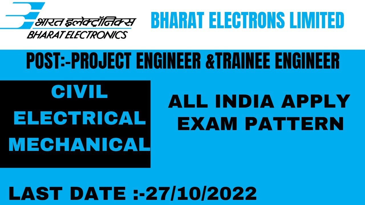 BEL Recruitment For Project Engineer & Trainee Engineer Civil ...