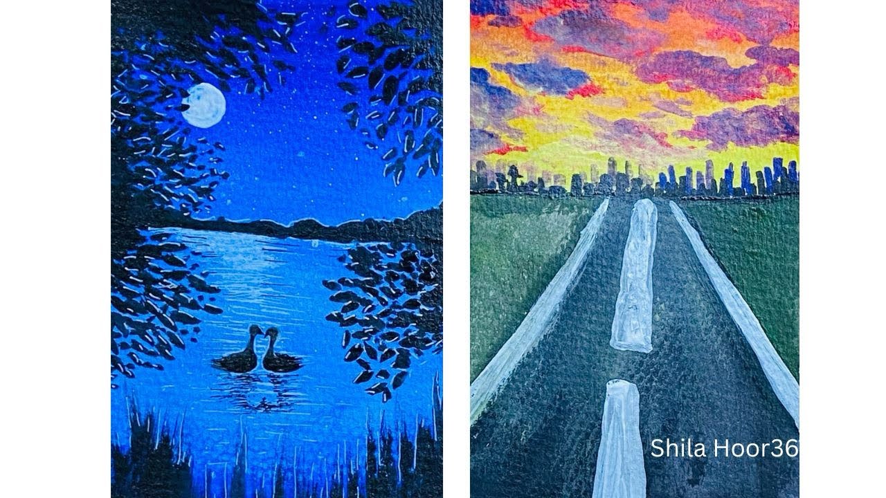 Night scenery painting easy || Sunset painting || Drawing tutorial ...