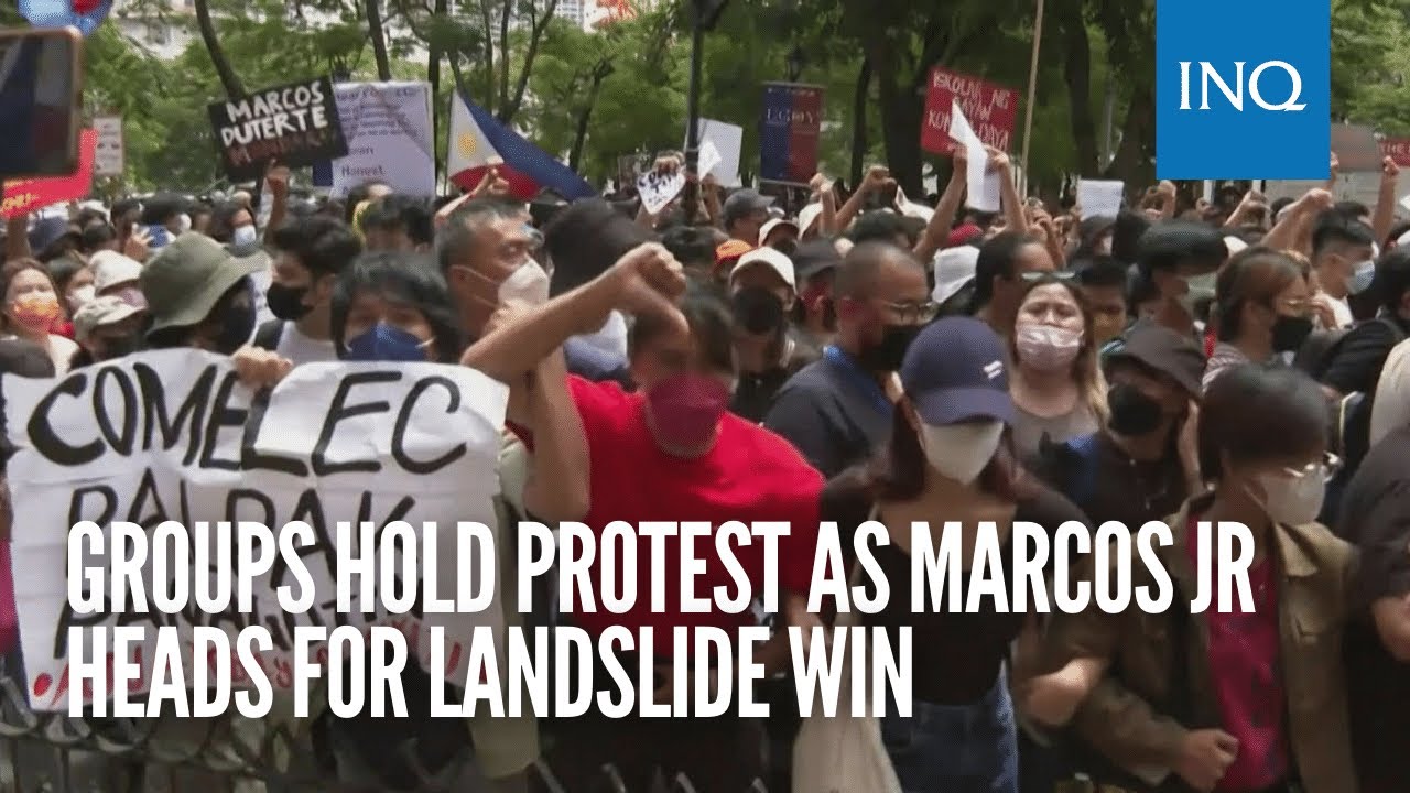 Groups hold protest as Marcos Jr heads for landslide win - YouTube