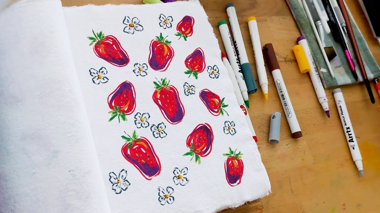 Strawberry Acrylic Painting Tutorial 🍓 - YouTube