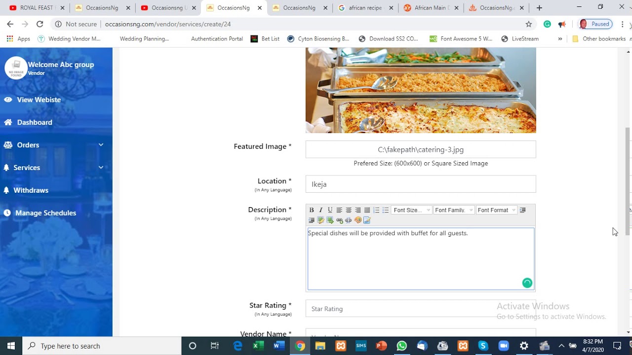 How to create service part 3 - catering - YouTube