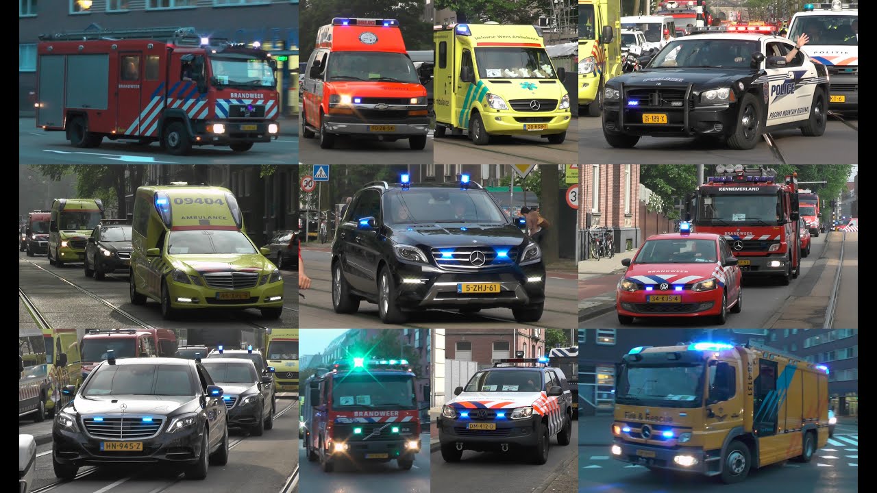 [DREAMNIGHT] Many Emergency Vehicles Driving with Blue Lights and Siren ...