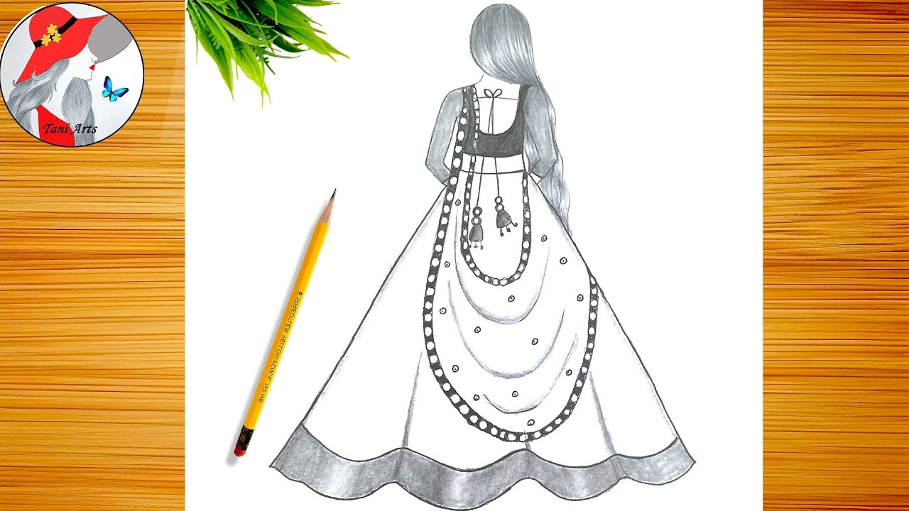 how to draw a girl wearing backside lehenga drawing || girl in ...