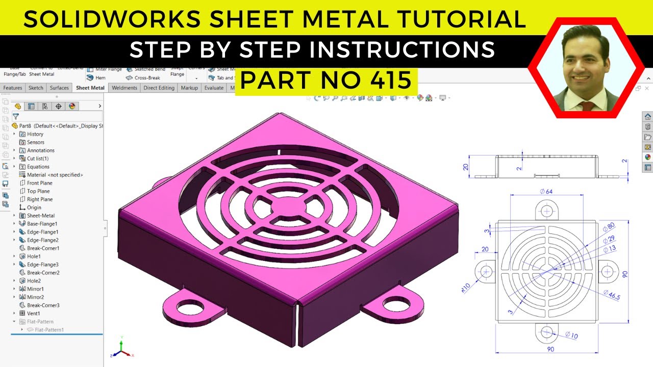 Sheet Metal Fan Grill Cover Design in SOLIDWORKS | Complete CAD ...