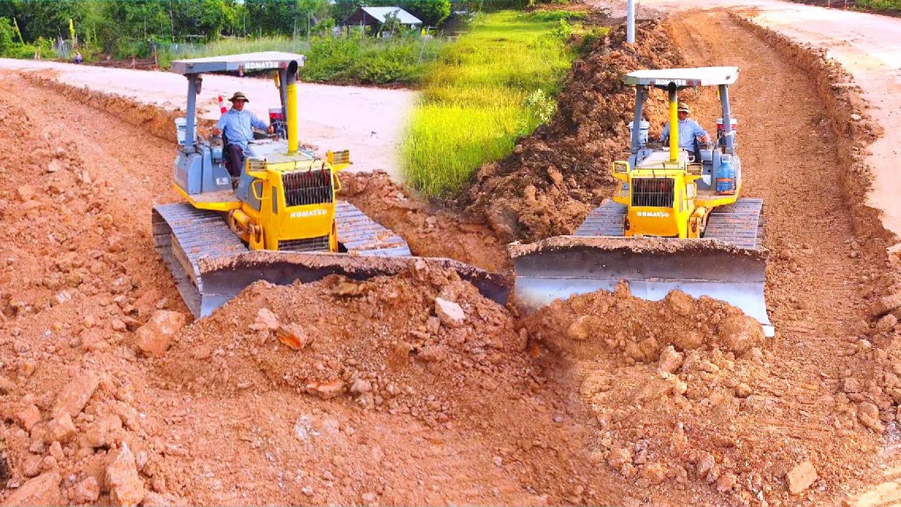 Perfect action of experts! Experts Dozer Trying to push the soil Filling the foundation of the ...