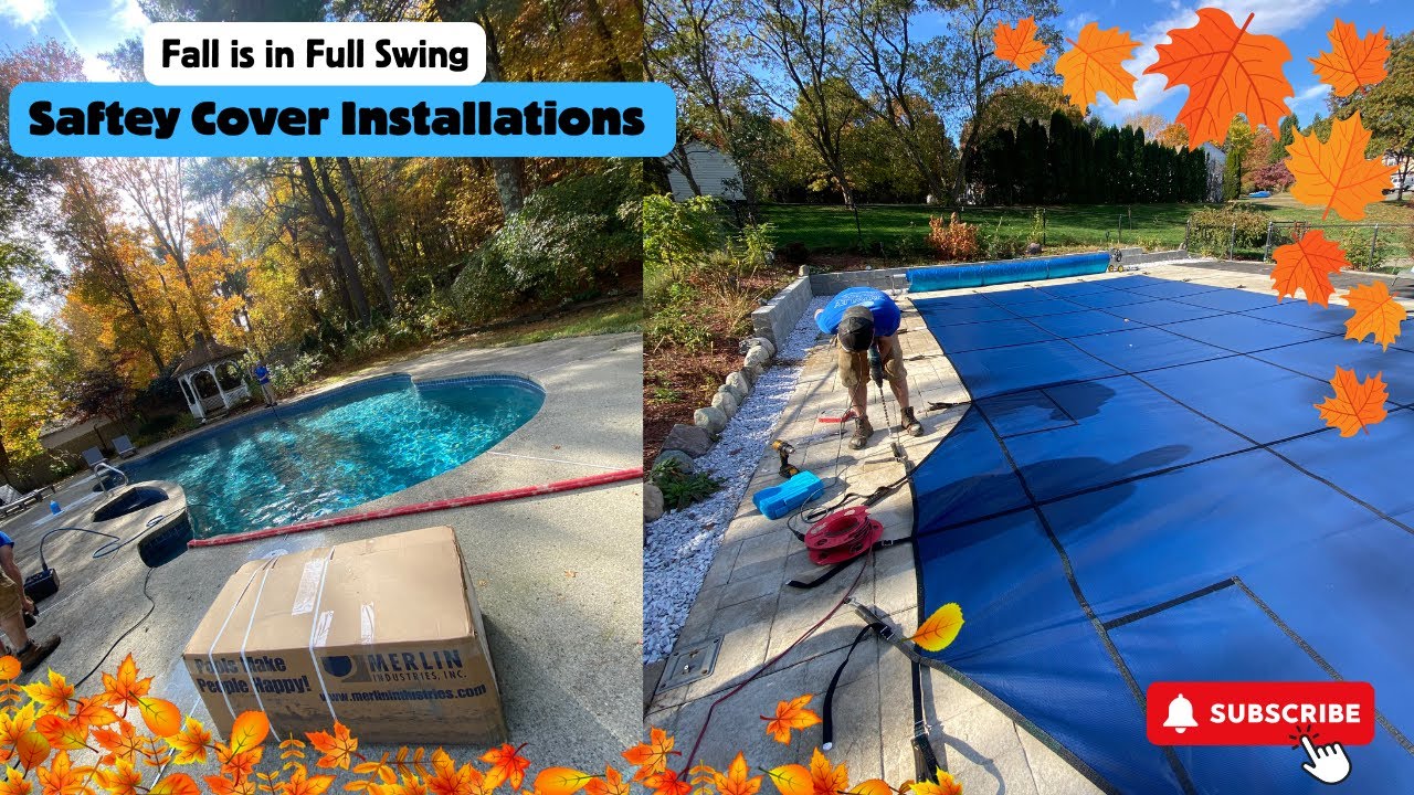 Getting close to the end! Installing new safety covers on pools ...